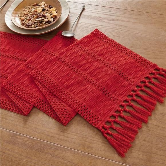Dining | Red Boho Table Runner Farmhouse Decor Macrame Bohemian Cottage ...